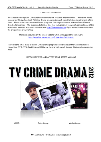 Media studies TV Crime Drama analysis and creation GCSE Media theory ...