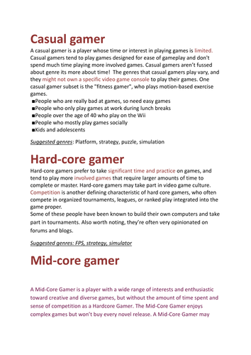 Media studies Video games Computer games Analysis GCSE BTEC Types of ...