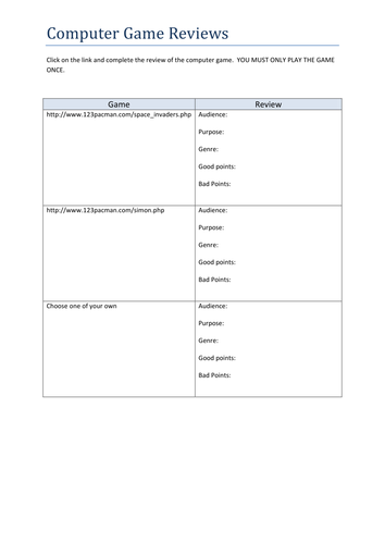Media studies Video games Computer games Analysis GCSE BTEC Types of ...