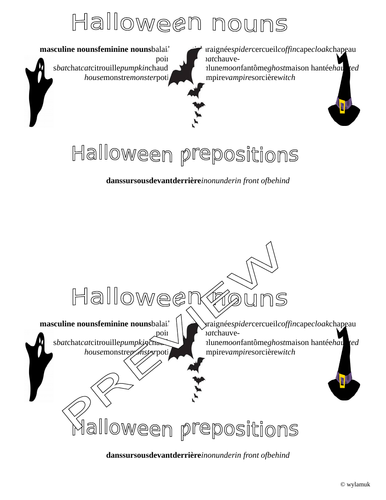 Halloween Prepositions in French | Teaching Resources