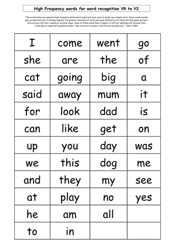high frequency word lists for assessment of reading and writing ...