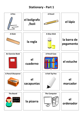 Stationary: Spanish Vocabulary Card Sort | Teaching Resources