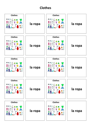 Clothes: Spanish Vocabulary Card Sort | Teaching Resources