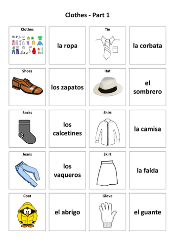 Clothes: Spanish Vocabulary Card Sort | Teaching Resources