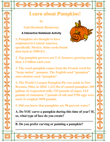 PUMPKIN FACTS! A Possible Interactive Notebook Activity | Teaching ...