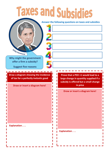 Taxes and Subsidies Worksheet with Teacher Answers and Extension Task ...