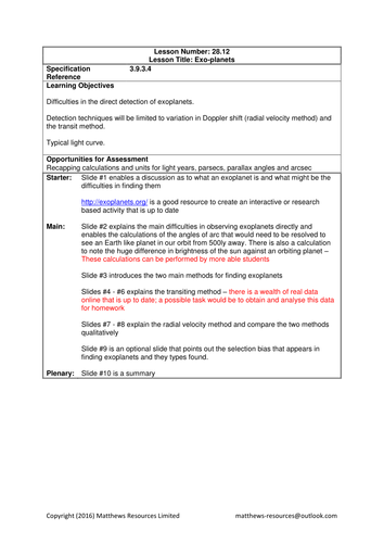 A-Level Physics Astrophysics -Exoplanets (PowerPoint & Lesson Plan ...