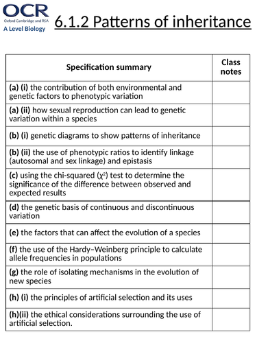 OCR A level Biology 6.1.2 Patterns of inheritance (13/14 lessons ...
