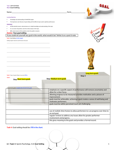 A-level PE EDEXCEL (Spec 2016) 4.3: Goal Setting | Teaching Resources