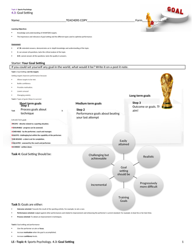 A-level PE EDEXCEL (Spec 2016) 4.3: Goal Setting | Teaching Resources