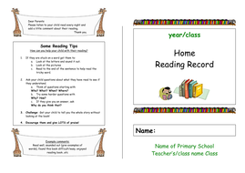 Home Reading record with tips for parents | Teaching Resources