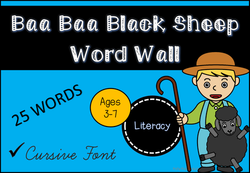 Baa Black Sheep Word Wall (Cursive Font) | Teaching Resources