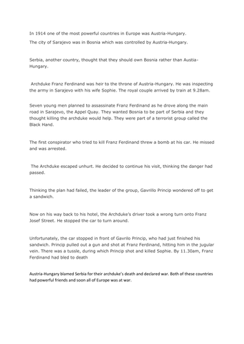 Assassination of Franz Ferdinand storyteller lesson. | Teaching Resources