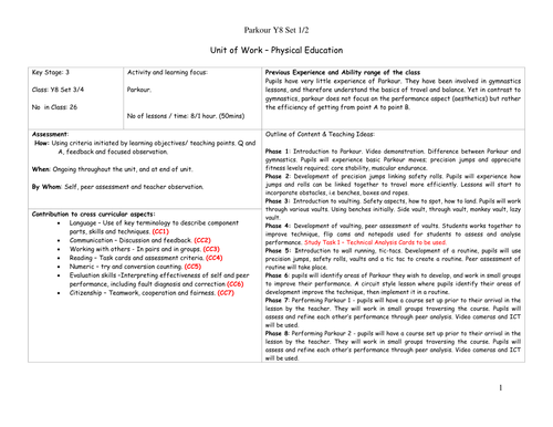Parkour Scheme of Work. Individual lesson plans and Risk assessment ...