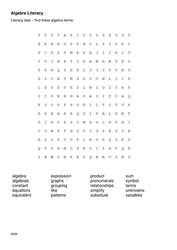 Algebra word search | Teaching Resources