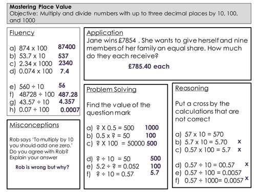 Mastery Maths - Place Value - multiplying and dividing by 10, 100 and ...