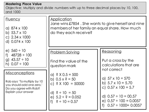 Mastery Maths - Place Value - multiplying and dividing by 10, 100 and ...