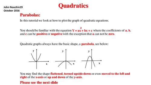 Plotting and solving quadratic graphs | Teaching Resources