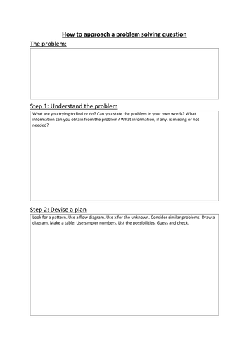 Problem Solving Template | Teaching Resources