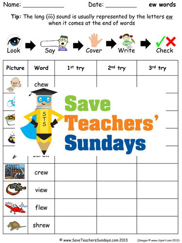 Ew Words Spelling Worksheets and Dictation Sentences for Year 1 ...