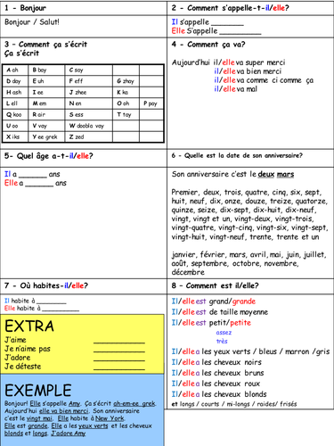 Speaking and writing helpsheets - personal information and family ...