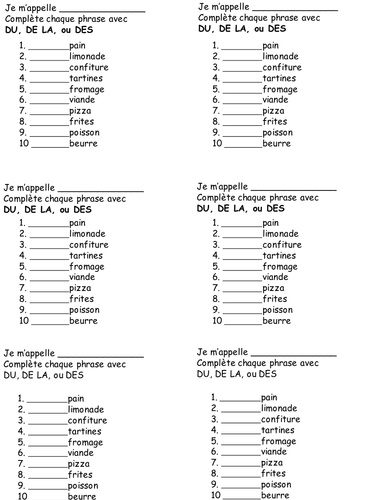 starter - partitive article with food | Teaching Resources