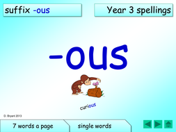 Year 3 spellings: word ending -ous. Presentation and table/group ...