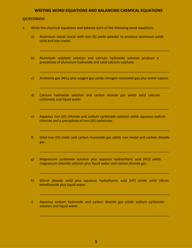 BALANCING EQUATIONS PRESENTATION AND WORKSHEETS WITH ANSWERS | Teaching ...