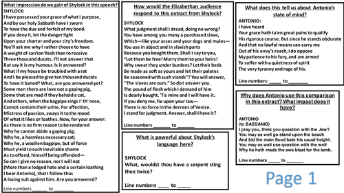 1-9 AQA The Merchant of Venice Act 4 Scene 1 | Teaching Resources