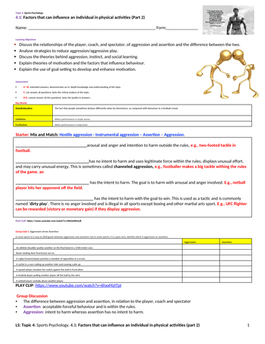 A-level PE EDEXCEL (Spec 2016) 4.1: Factors that can influence an ...