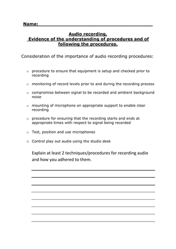 Audio production - week 4 Create an audio product - risk assessment ...