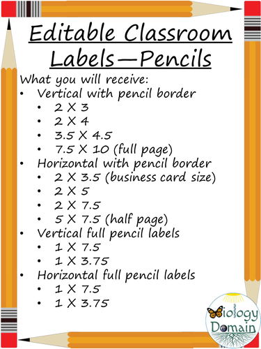 Editable Classroom Labels: Pencils | Teaching Resources