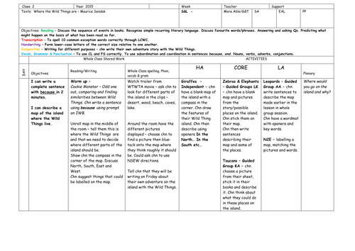 2 weeks literacy plan on Where the Wild Things are for Year 2 ...