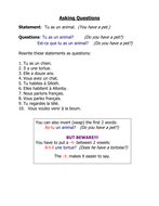 Asking questions French worksheet | Teaching Resources