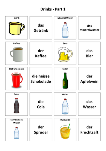 Drinks: German Vocabulary Card Sort | Teaching Resources