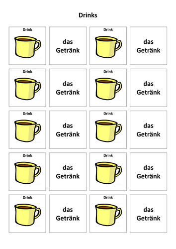 Drinks: German Vocabulary Card Sort | Teaching Resources