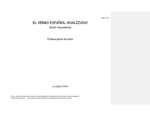 El verbo español analizado - 1 de 7 | Teaching Resources