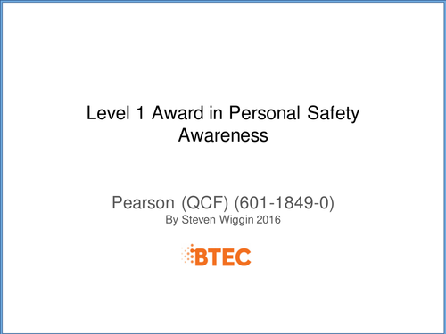 Level 1 Award in Personal Safety Awareness | Teaching Resources