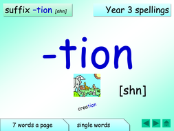 Year 3 spellings: word endings: shn - tion, ssion, sion, cian - ppts and table/group cards ...