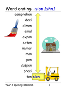 Year 3 spellings: word endings: shn - tion, ssion, sion, cian - ppts and table/group cards ...
