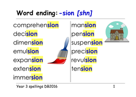 Year 3 spellings: word endings: shn - tion, ssion, sion, cian - ppts ...