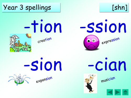 Year 3 spellings: word endings: shn - tion, ssion, sion, cian - ppts ...
