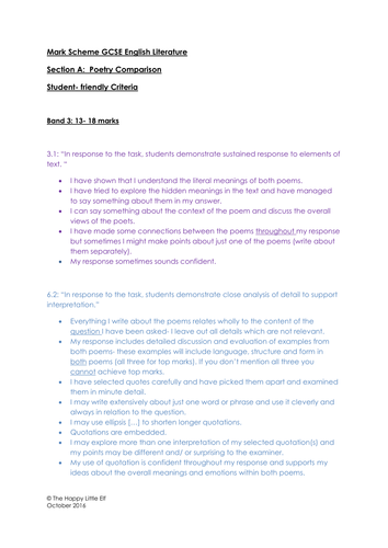 AQA GCSE English Literature Paper 2 Comparing Poems Student Friendly ... AQA GCSE English Literature Paper 2 Comparing Poems Student Friendly ...
