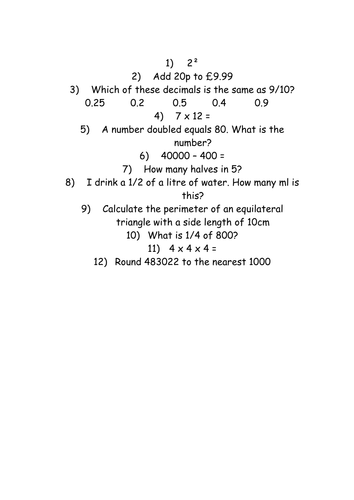 A Week's Worth of Arithmetic and Mental Maths Challenges Autumn Week 2 ...