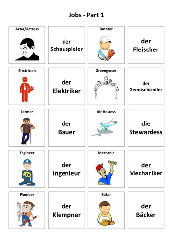 Jobs: German Vocabulary Card Sort | Teaching Resources