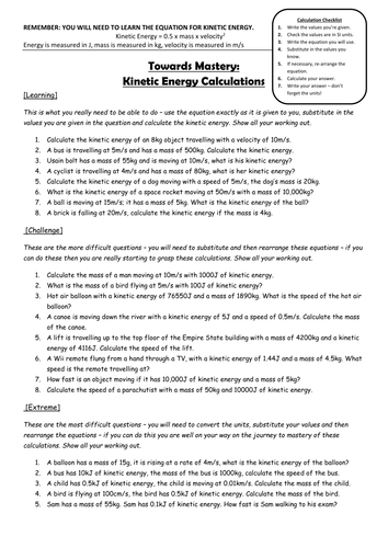 Energy Calculations - Towards Mastery | Teaching Resources