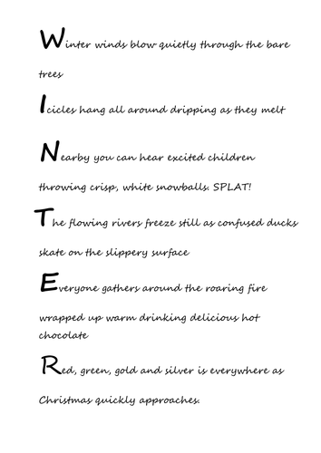 Winter Acrostic Poem plan and resources | Teaching Resources
