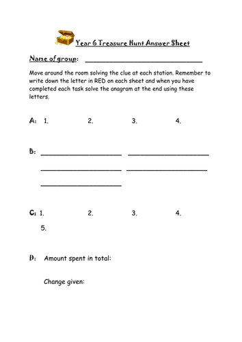 Year 6 Treasure hunt activity | Teaching Resources
