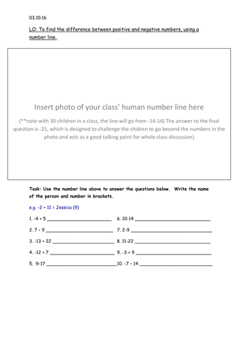 KS2 Year 4/5 Human Number line frame and questions. Great introductory ...