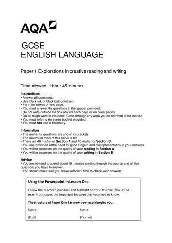 AQA GCSE English Paper 1 (2017) 6 Weeks' Lesson Plans | Teaching Resources